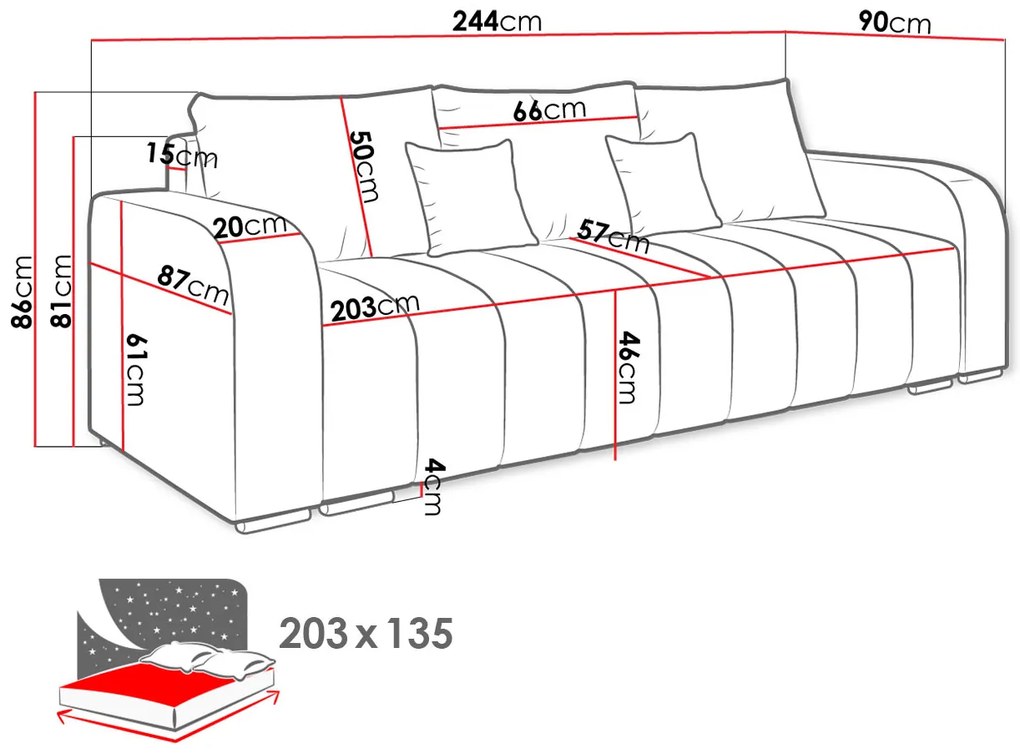 Třímístná pohovka na každodenní spaní ROSALINE - šedá