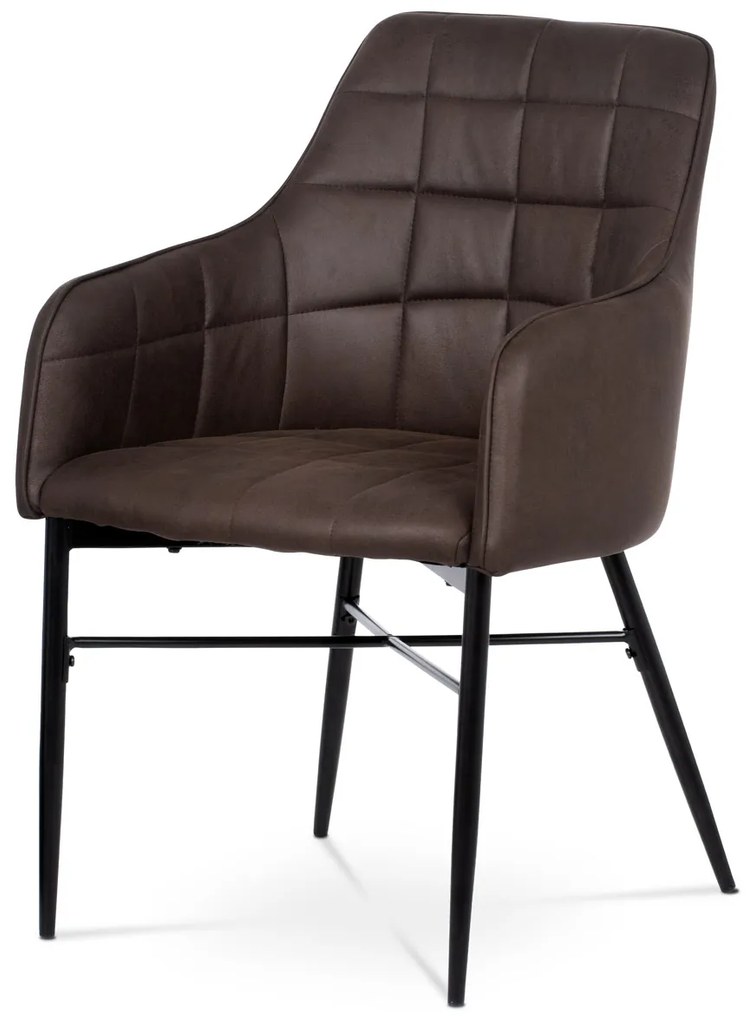 AUTRONIC Jídelní židle, potah hnědá látka v dekoru vintage kůže, kovová čtyřnohá podnož,