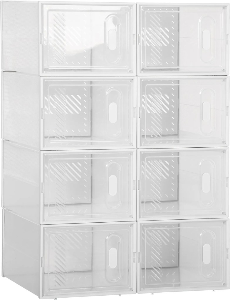 HOMCOM Botník DIY zásuvný s 8 přihrádkami, obdélníkový botník, plast, průhledný, 25x35x19cm| Aosom