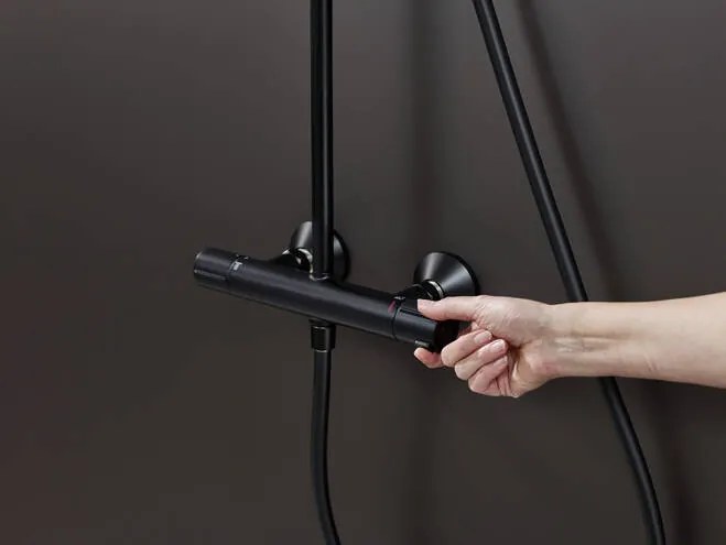 Hansgrohe Vernis Blend, termostatická sprchová souprava, hlavová sprcha + ruční sprcha, černá matná, HAN-26276670