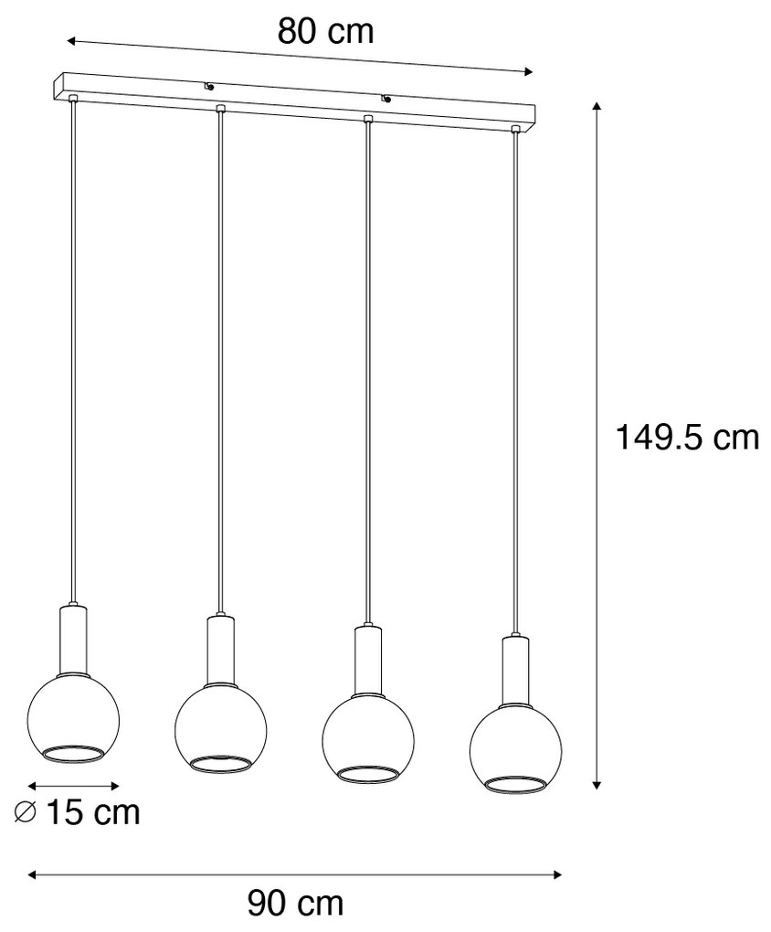 Art Deco závěsné svítidlo černé s kouřovým sklem 4-světlo - Josje