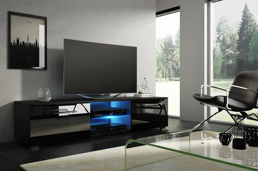 TV stolek/skříňka Mona 140 (černá + lesk černý). 787106