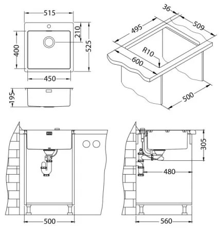 ALVEUS 1106867 - Kuchyňský dřez PURE 52,5x51,5 cm monarch zlatá