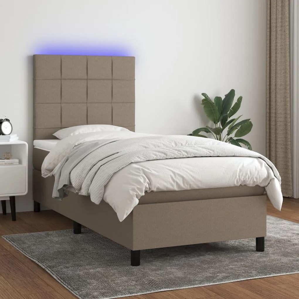 Box spring postel s matrací a LED taupe 90x200 cm textil