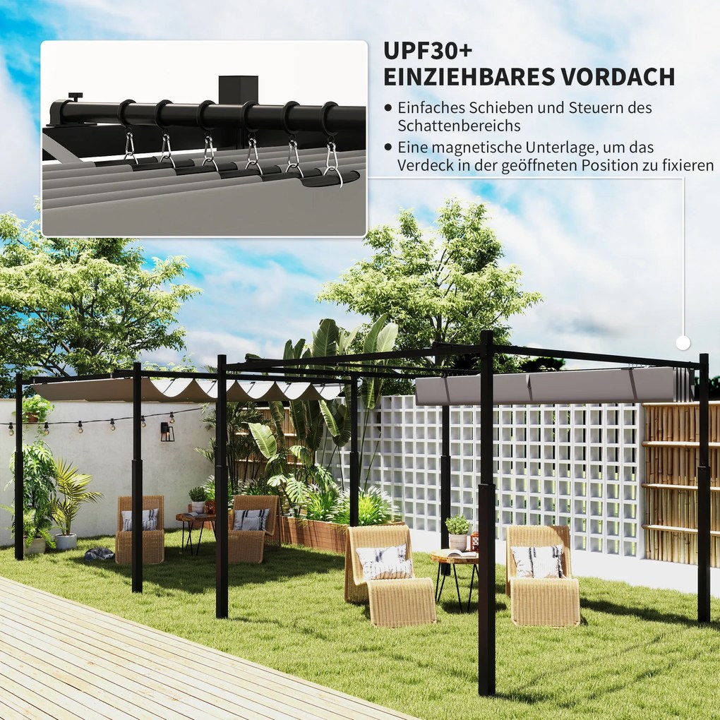 Pergola cca 3x3 m Volně stojící zastřešení terasy s posuvnou střechou, magnetická podložka, 8 cm sloupek odolný proti UV záření
