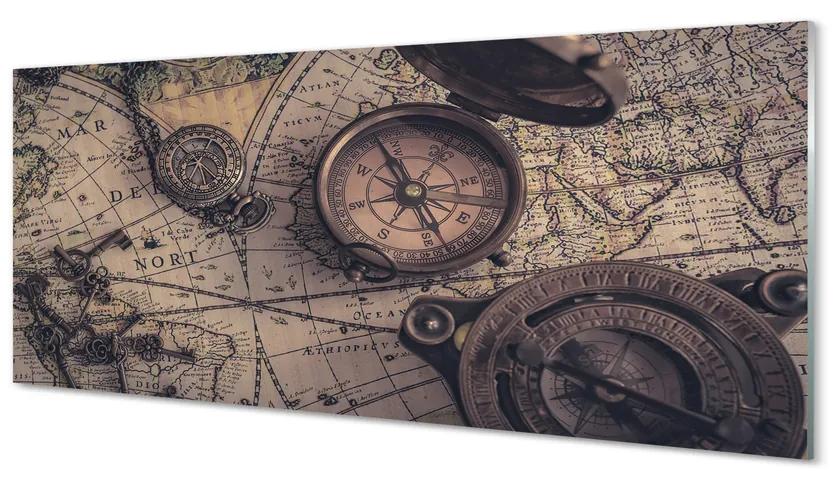 akrylový obraz kompas mapa 120x60 cm