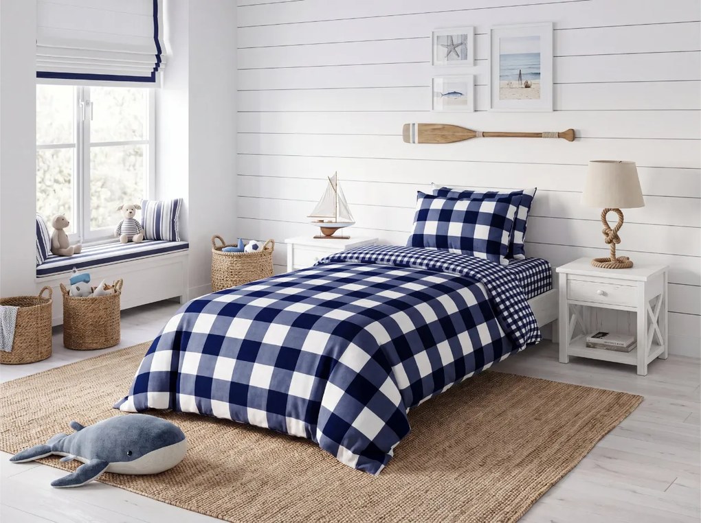 Povlečení z mikrovlákna NAVY GINGHAM modro-bílé Rozměr povlečení: 70 x 90 cm | 140 x 200 cm