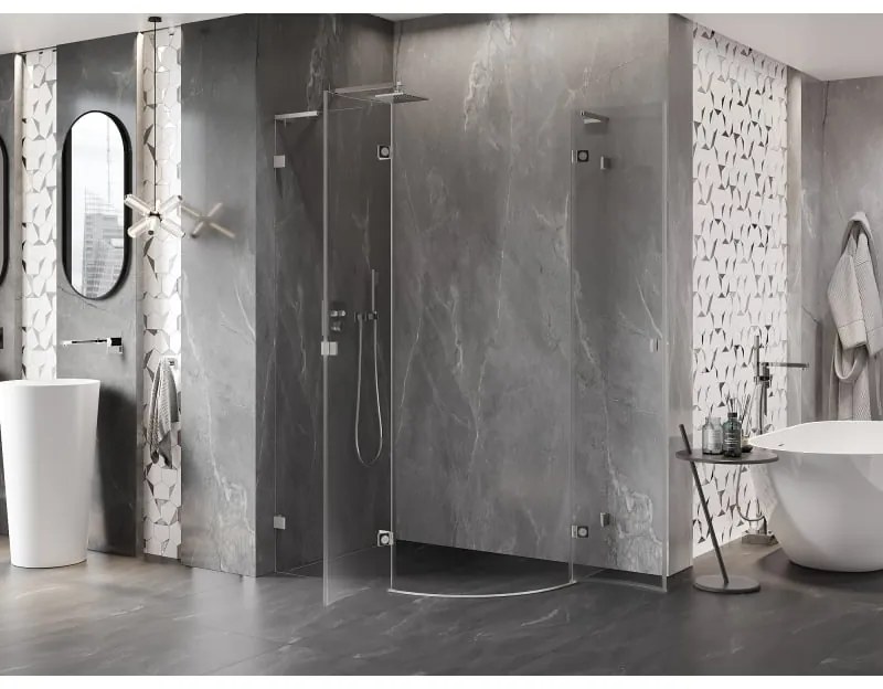 Mexen Lunar, L půlkruhový sprchový kout naklápěcí doleva 100 x 80 cm, 8mm čiré sklo, ocelový profil, 833L-100L-080P-97-00