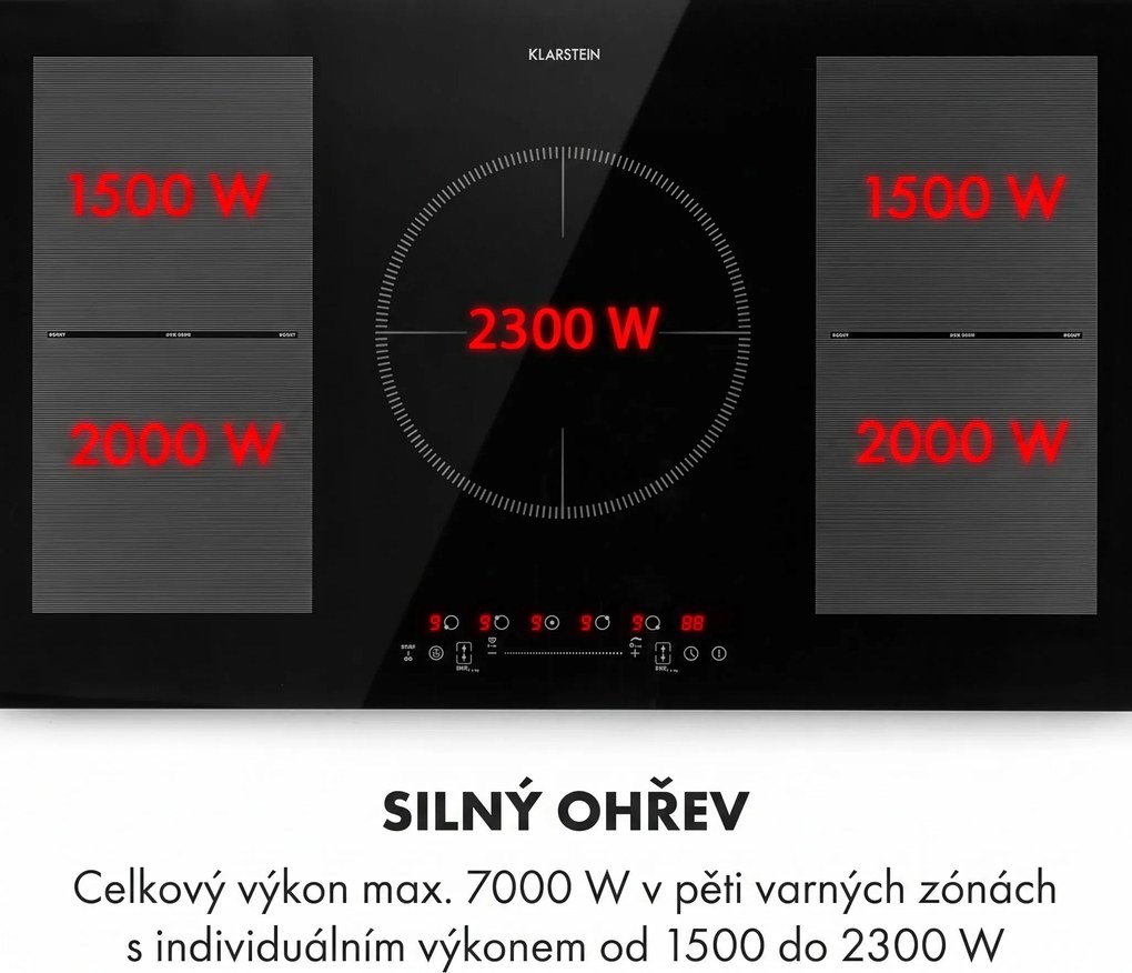 Klarstein Delicatessa 90 Flex, indukční varná deska, vestavná, 7400 W, 5 zón