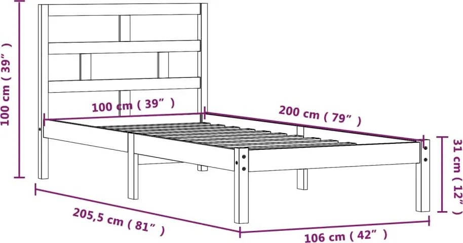 vidaXL Rám postele masivní borovice 100 x 200 cm [3101210] Barva: Černá