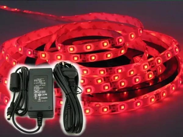 BERGE LED pásek KOMPLET - SMD 3528 - 5m - 300/5m - 4,8W/m - červený + konektor + zdroj