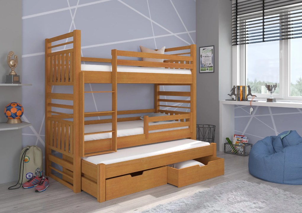 ADRK Furniture Třílůžková patrová postel HIPPO 180x80 CH-Hip-Al-190-E1897
