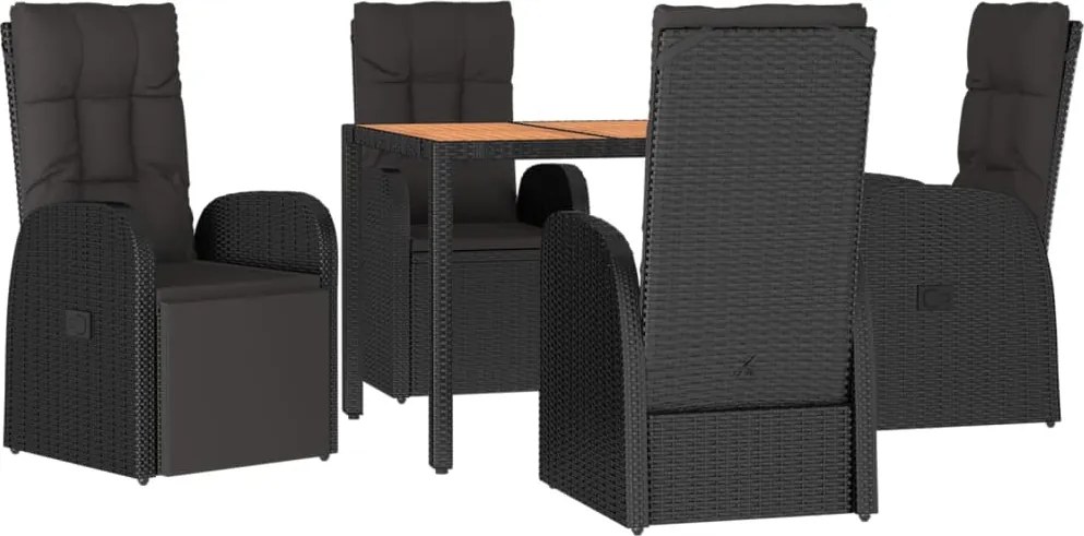 5dílný zahradní jídelní set s poduškami černý polyratan 3157599