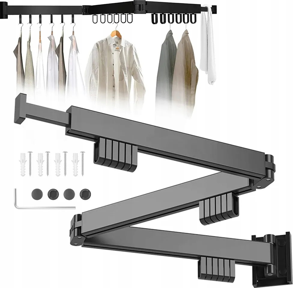 Rozkládací Věšák Na Oblečení Nástěnná Tyč Skládací Sušák 18 Háčků