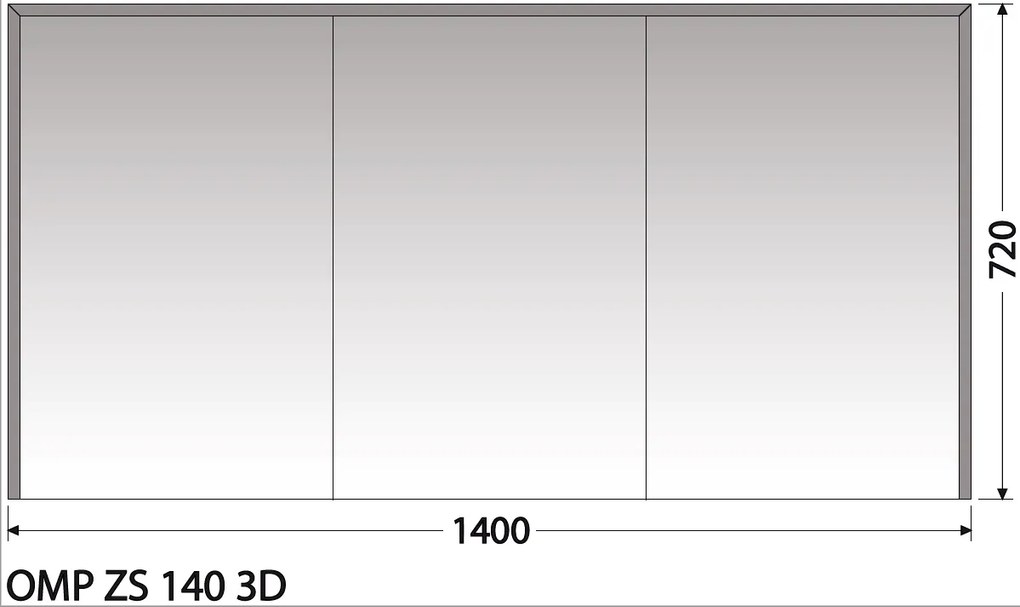 INTEDOOR zrcadlová skříňka třídveřová OMP ZS 140 3D Povrch: 0606 AP ARCTIC WHITE MAT