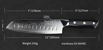 Kuchyňský Santoku nůž 7" Sunnecko 73 vrstev damaškové oceli