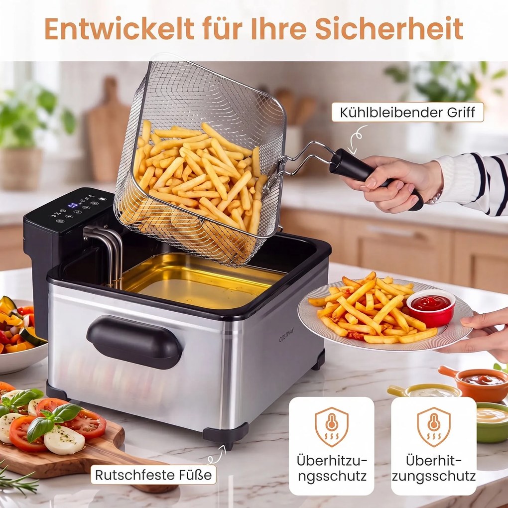 Costway Digitální fritéza s olejem 5 L 1700 W nerezové hrnce na smažení hranolků