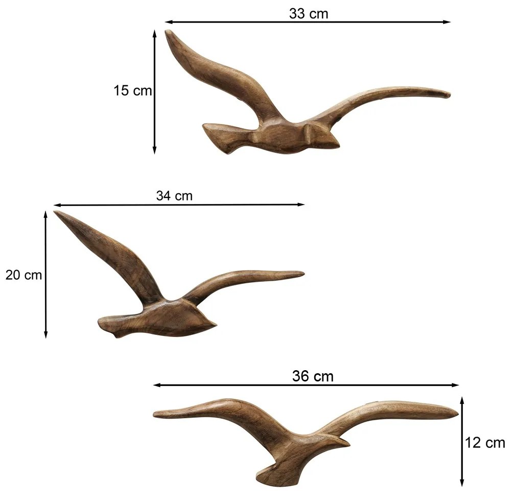 Dřevěná dekorace na zeď Mevi 15x33 cm + 20x34 cm + 12x36 cm
