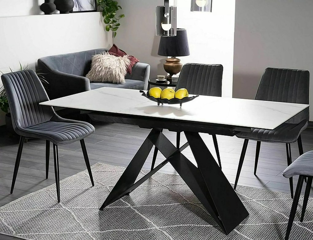 Jídelní rozkládací stůl Westin 120/160 cm keramika černý/bílý mramor