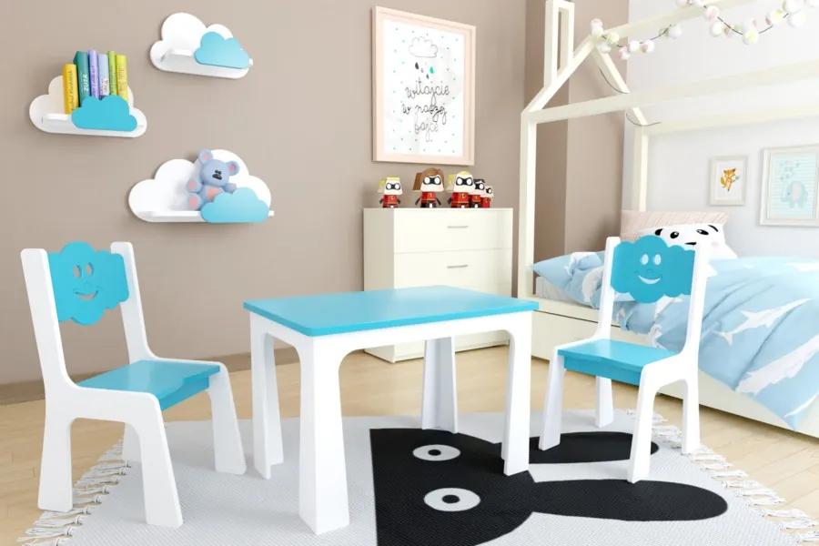 Set dětský stůl se dvěma židličkami mráček modro-bílý