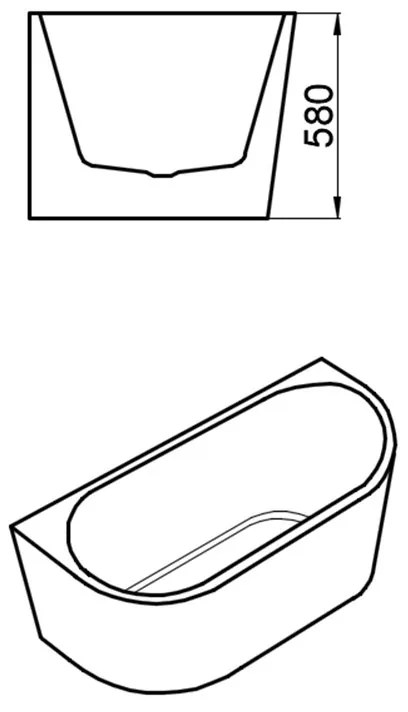 BPS-koupelny Volně stojící akrylátová vana ke stěně HYD-LE527D 170x75 bílá, odtokový komplet zlatý kartáčovaný