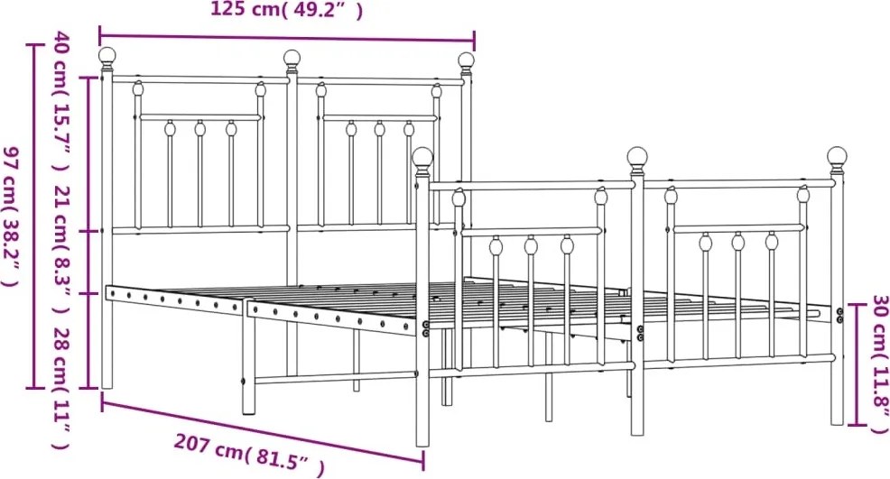 vidaXL Kovový rám postele s hlavovým a nožním čelem 120 x 200 cm [353602] Barva: Černá