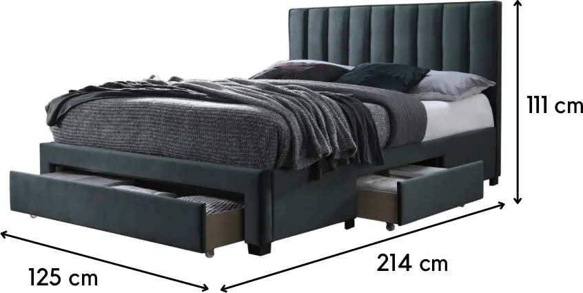 Jednolůžková čalouněná postel GRACE 120x200 se zásuvkami tmavě zelená