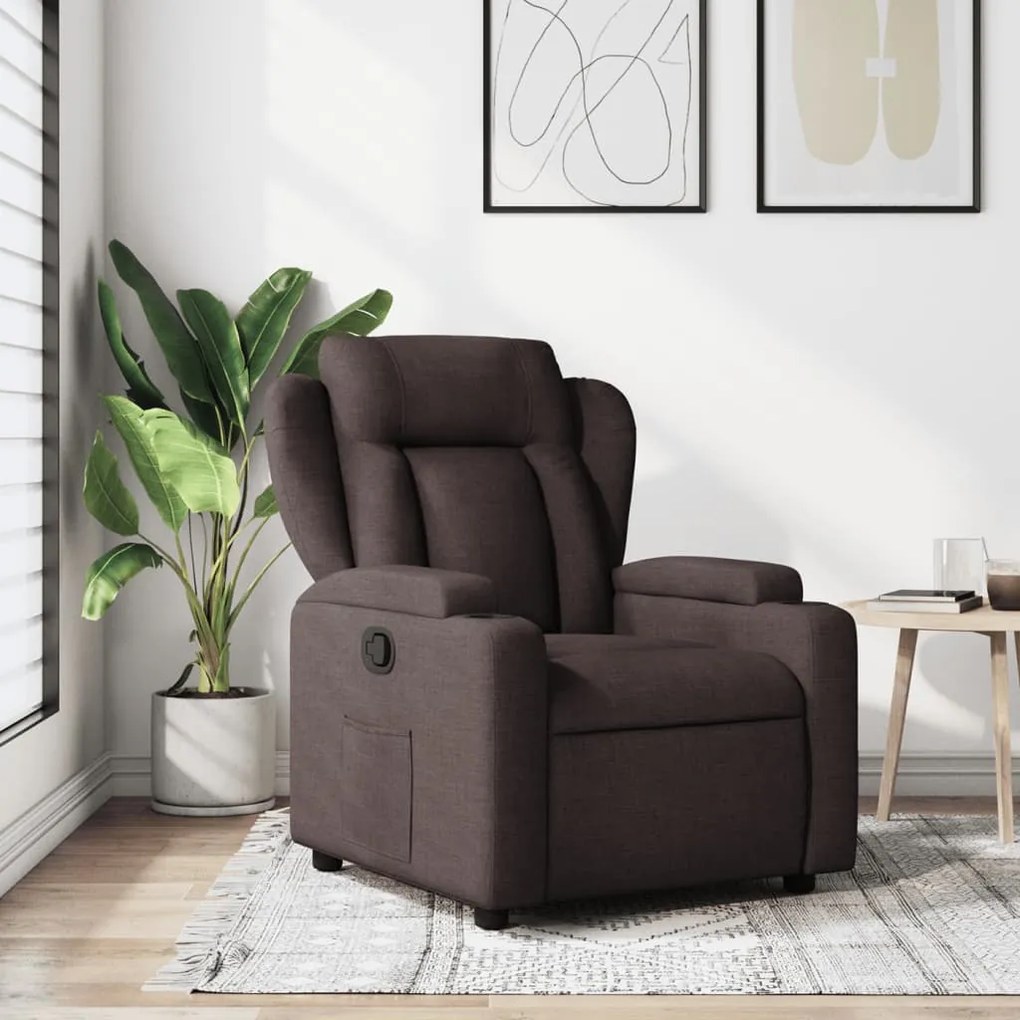 Polohovací křeslo tmavě hnědé textil