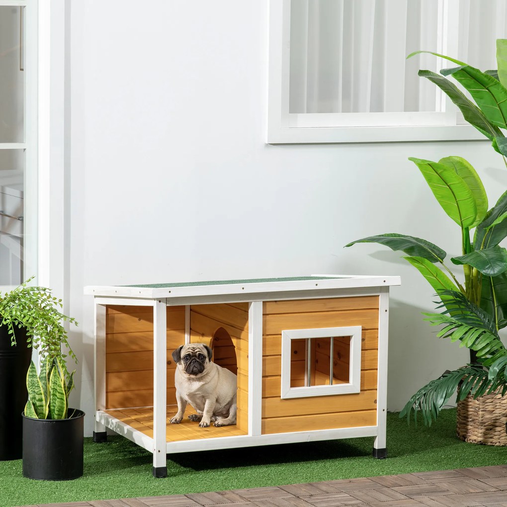 PawHut psí bouda z jedlového dřeva s terasou a odklápěcí střechou pro malé psy Indoor Outdoor Orange