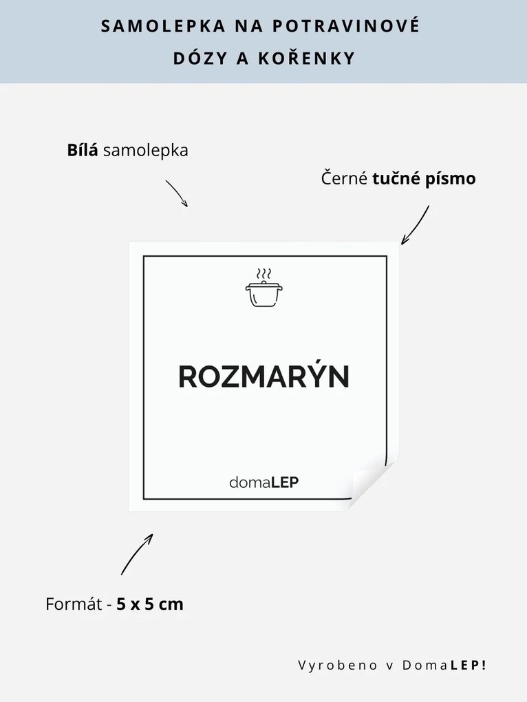 Samolepka na kořenky ROZMARÝN bílá 5 × 5 cm tučné písmo