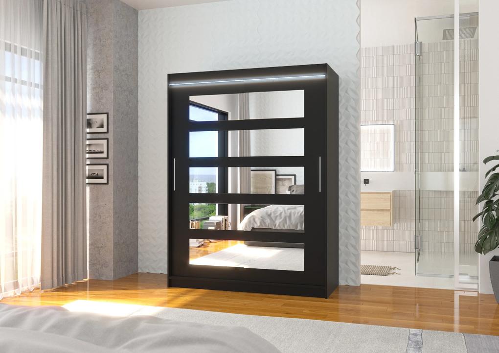 Posuvná skříň se zrcadlem MURANI 150 Hlavní barva: Černá, LED osvětlení: Ne