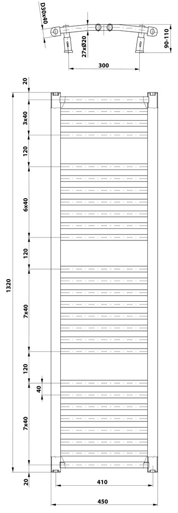 Sapho, ORBIT otopné těleso s bočním připojením 450x1320 mm, 594 W, bílá