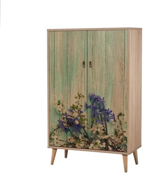 Dřevěná skříň Ananias Flower, výška 127 cm