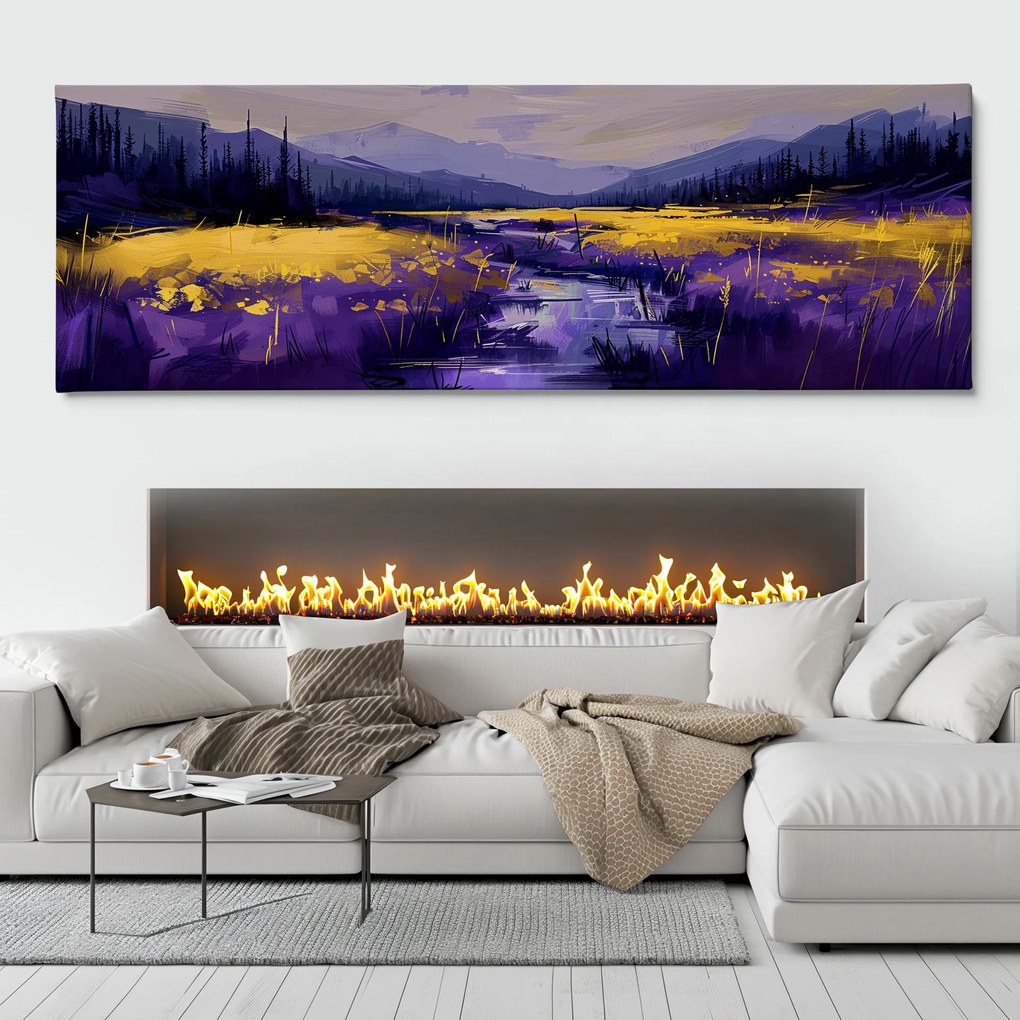 Obraz na plátně - Zlatavé pole v kraji Deep Purple FeelHappy.cz Velikost obrazu: 150 x 50 cm