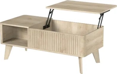 HOMCOM vysoko skládací konferenční stolek, skrytá přihrádka, 2 otevřené police, zaoblené rohy, styl mid-century, 100x48x41 cm, dub