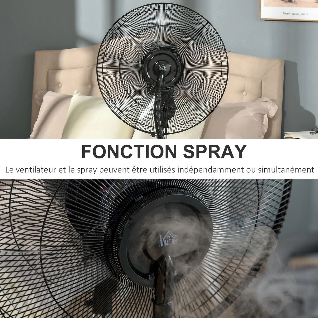 HOMCOM Tichý Zamlžovací Ventilátor 90 W, 135 cm Stojanový Ventilátor s 3 režimy a 3 rychlostmi, dálkové ovládání, 12H časovač, 70° oscilace, LED displ