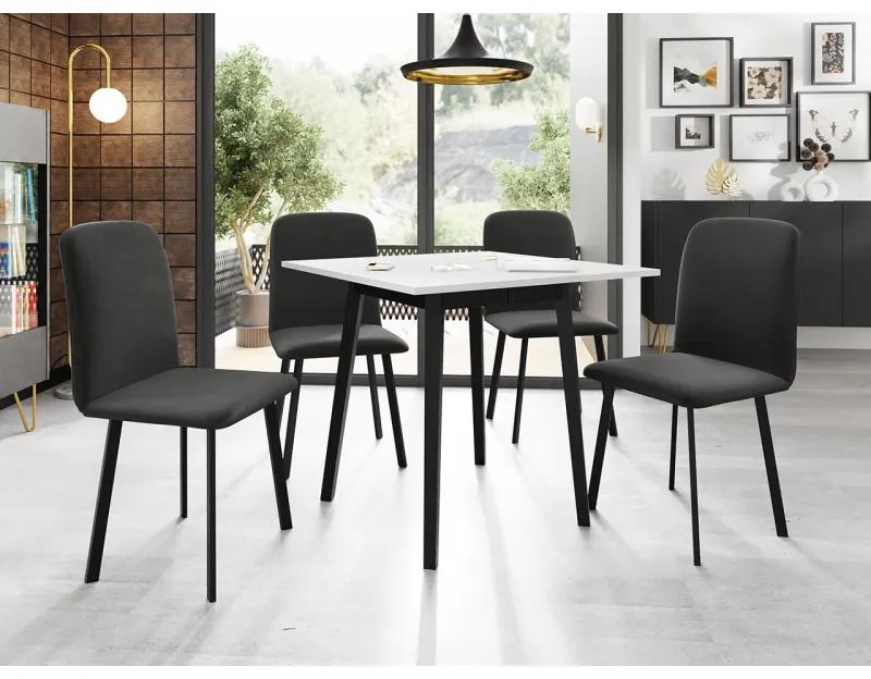 Rozkládací stůl Renkiz S 85/85 se 4 židlemi Lekoz, Barva dřeva: bíla + černá, Potah: Amor Velvet 4302