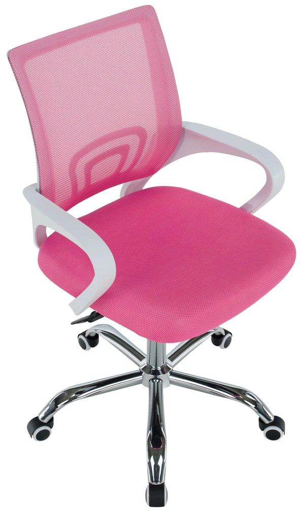 Kancelářská židle Sanaz TYP 2 látka růžová, plast bílý, kov chrom