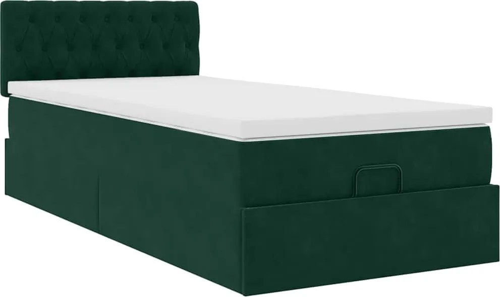 Osmanská postel s matrací & LED tmavě zelená 80x200cm samet 3312659