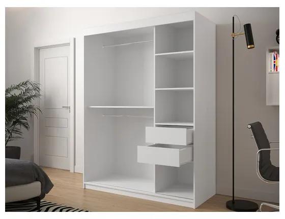 Šatní skříň s posuvnými dveřmi se zrcadlem Arituda II 150, Úložný prostor: ne, Barva: bílá / bílá + černý mat
