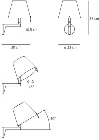 Artemide Melampo, nástěnná designová lampička k posteli ve stříbrné úpravě s vypínačem, 1x42W E14, výška 35cm