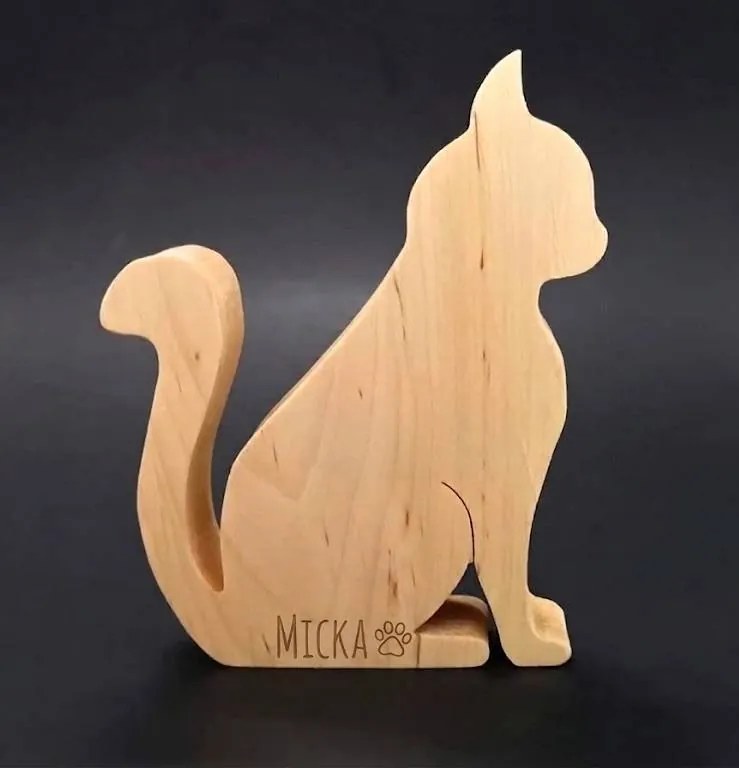 AMADEA Dřevěná dekorace kočka sedící, masivní dřevo, 15x12,5x2,5