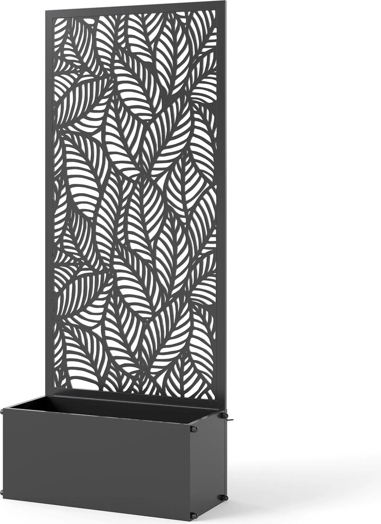 Outsunny kovový truhlík s mřížkou — vyvýšený záhon se zástěnou pro soukromí, listový vzor, 45 × 21,5 × 110 cm | Aosom