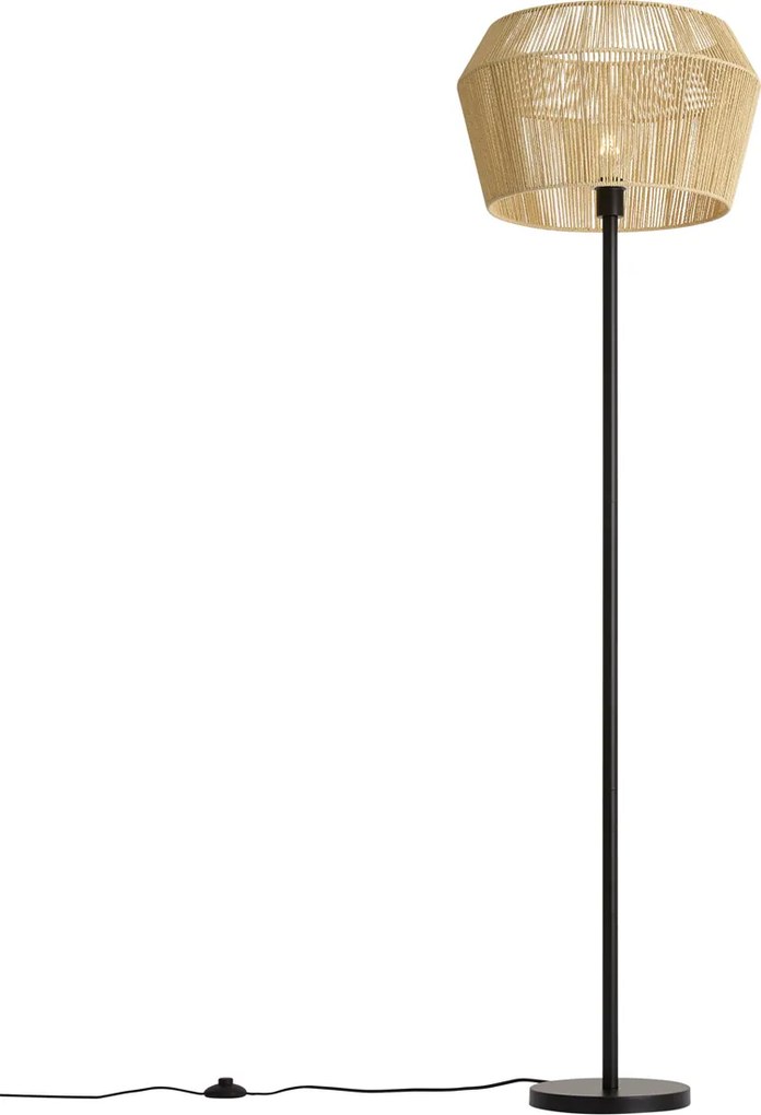 Stojací lampa černá s béžovým stínidlem z papírového provazu 50/50/30 - Simplo