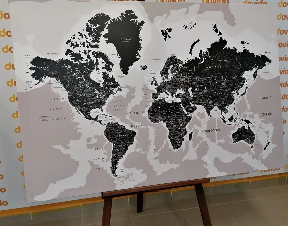 Obraz na korku moderní černobílá mapa