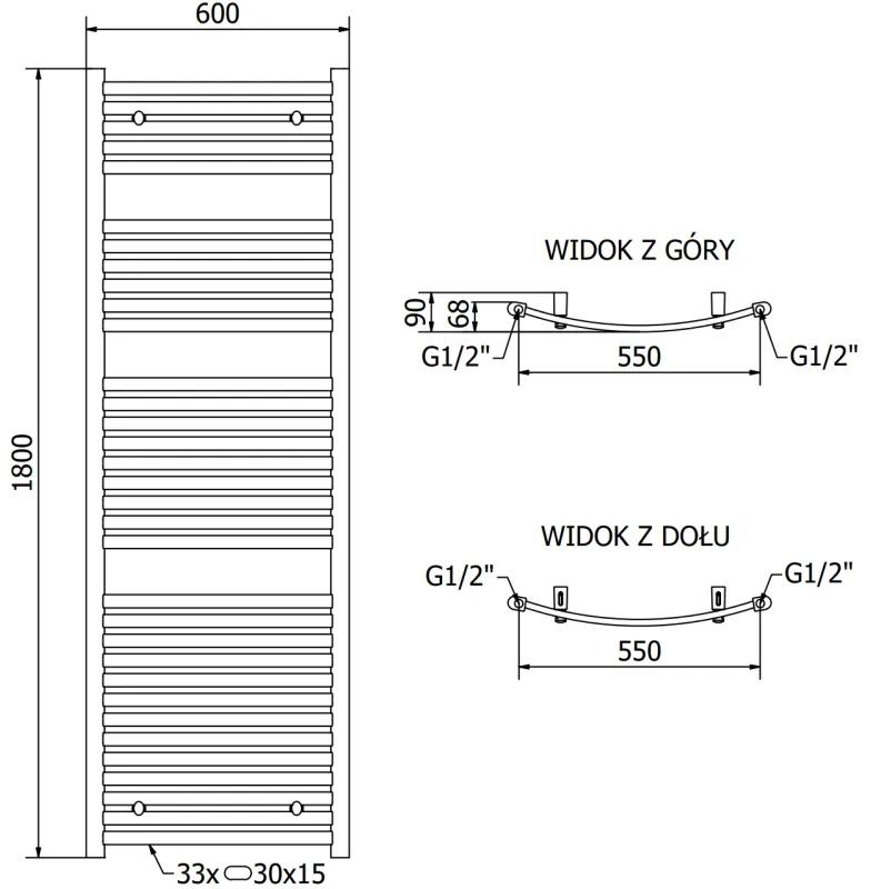 Mexen Helios koupelnový radiátor 1800 x 600 mm, 996 W, Černá - W103-1800-600-00-70