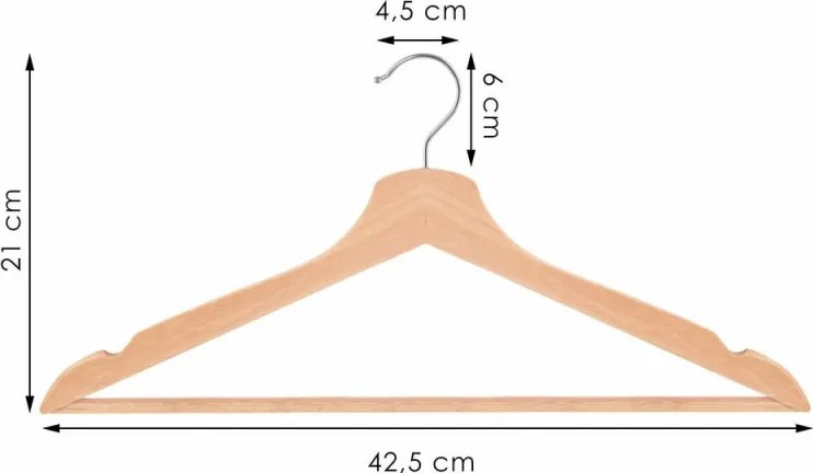 Dřevěná ramínka na šaty 42,5 cm, přírodní, sada 20ks SPRINGOS HG0057