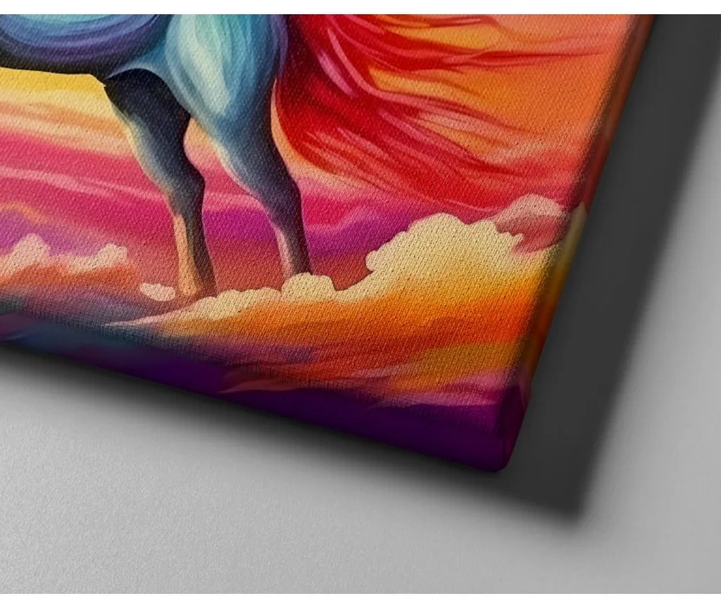 Obraz na plátně - Jednorožec okřídlený, barevné nebe FeelHappy.cz Velikost obrazu: 120 x 80 cm