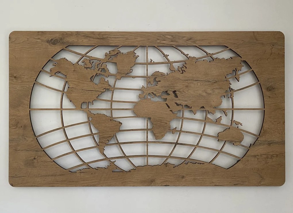 Li-Go "Mapa světa rovnoběžky" světelný obraz 230V 110x60cm provedení povrchu: dub světlý