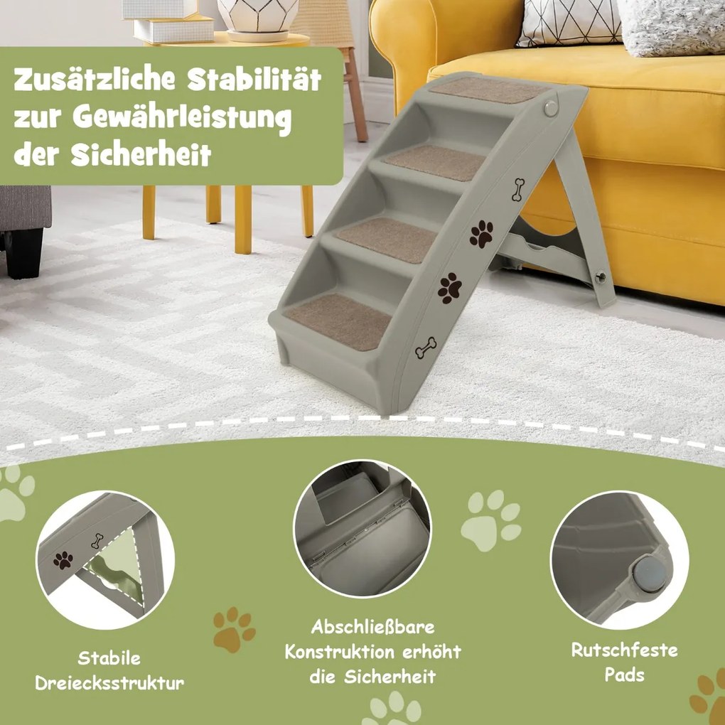 Costway Pet Schody se 4 schody Přenosný šplhací žebřík Bezpečná rampa pro – šedá